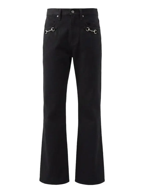 Gucci Cotton Denim Pants With Horsebit Detail - Black