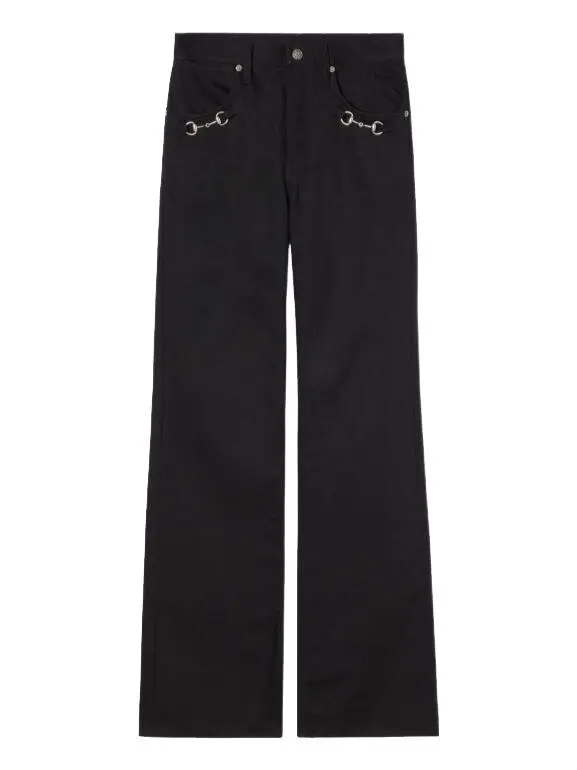 Gucci Cotton Denim Pants With Horsebit Detail - Black