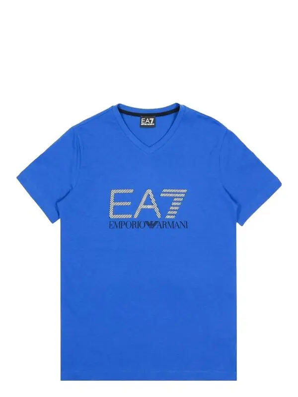 EA7 Logo T-shirt With Round Neck - Blue