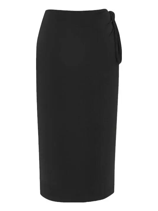 Saint Laurent Tied Pencil Skirt In Shiny Jersey - Black