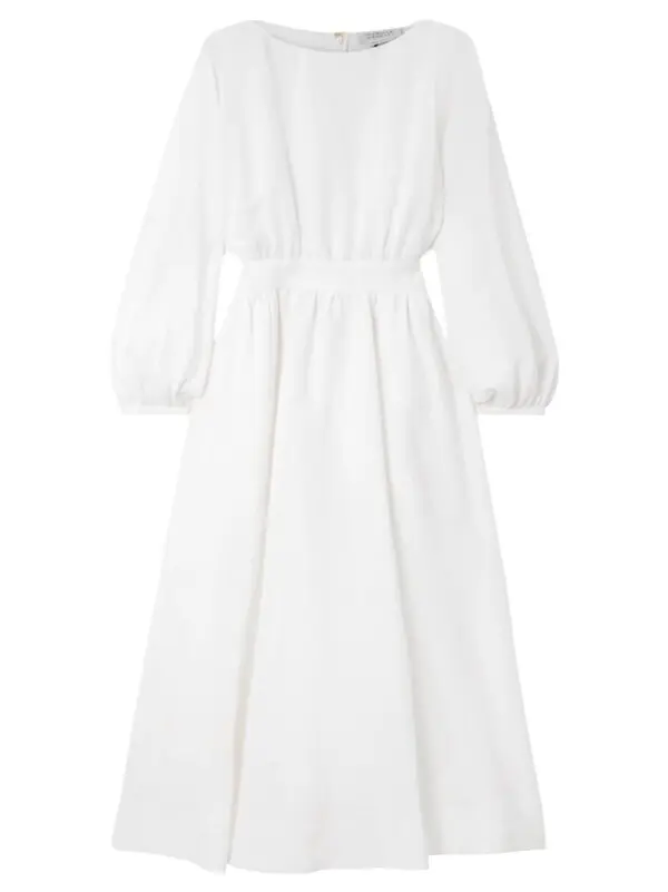Gabriela Hearst Gathered Waist Midi Dress - White