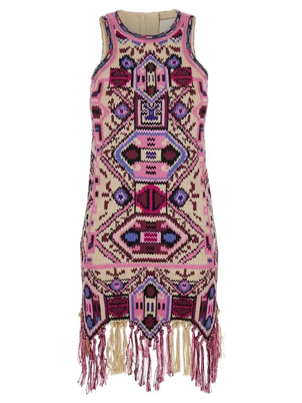 Isabel Marant Étoile Sleeveless Round Neck Knit Dress With Fringe - Multicolor