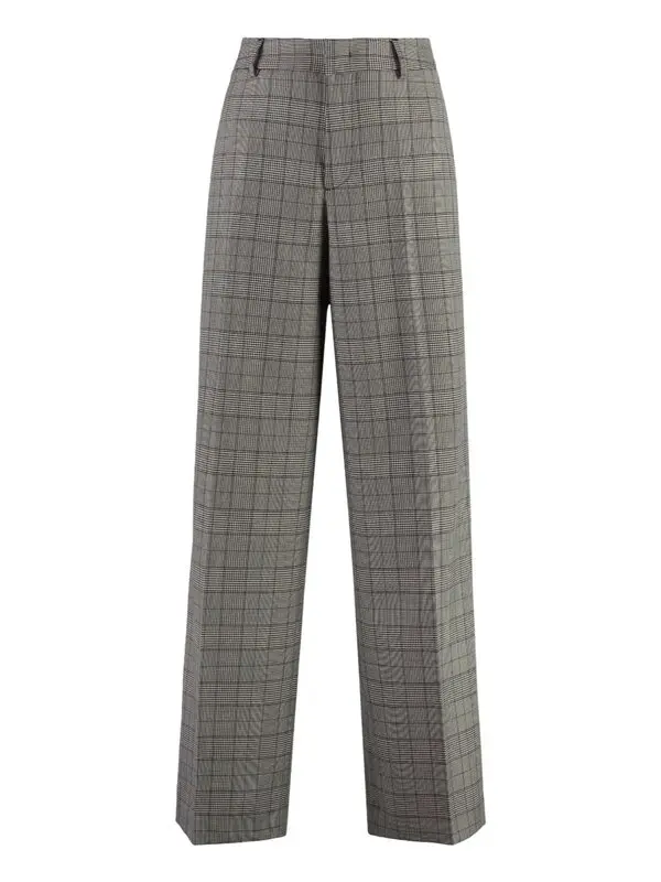 PT TORINO Wide Leg Check Trousers - Gray