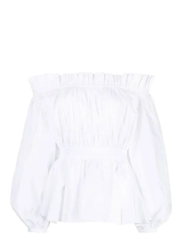 Alexander McQueen Off-shoulder Poplin Blouse With Ruched Detailing - White