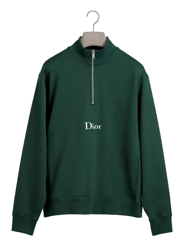 Dior Half Zip Sweatshirt With Embroidered Logo - Green