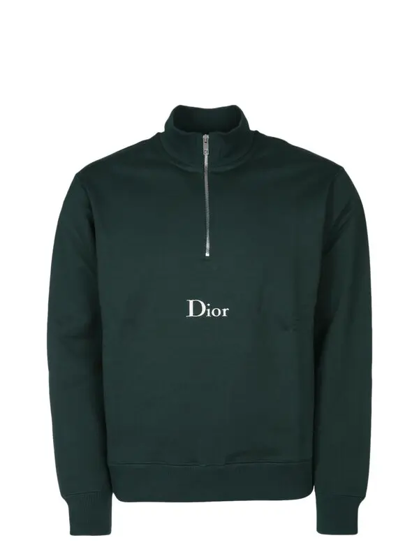 Dior Half Zip Sweatshirt With Embroidered Logo - Green