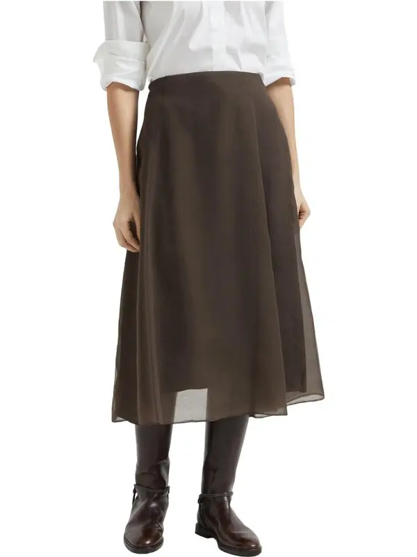 Brunello Cucinelli Flared Hem Midi Skirt - Cocoa