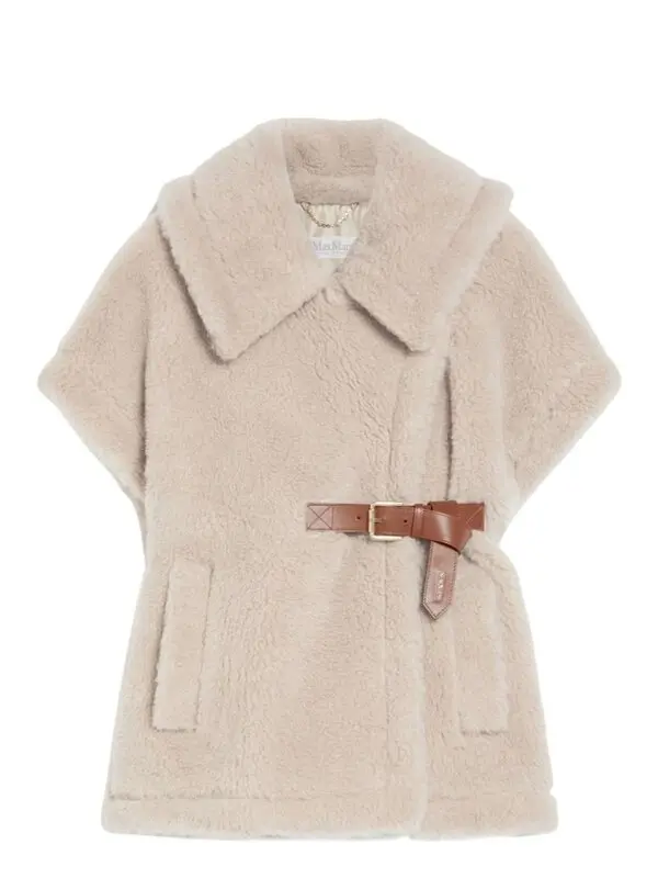 Max Mara Alpaca And Wool Teddy Fabric Sleeveless Cape Gilet - Beige