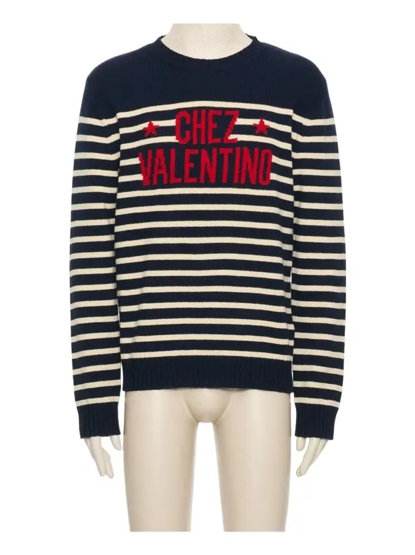 Valentino Garavani Striped Logo Detailed Crewneck Jumper - Black