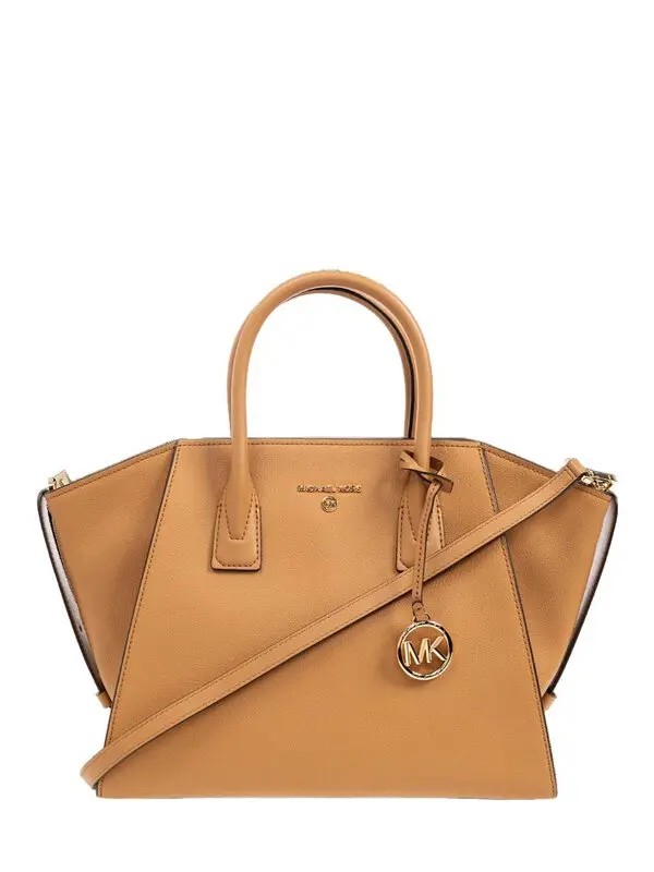 Michael Kors Large Avril Leather Logo Lettering Tote Bag - Brown