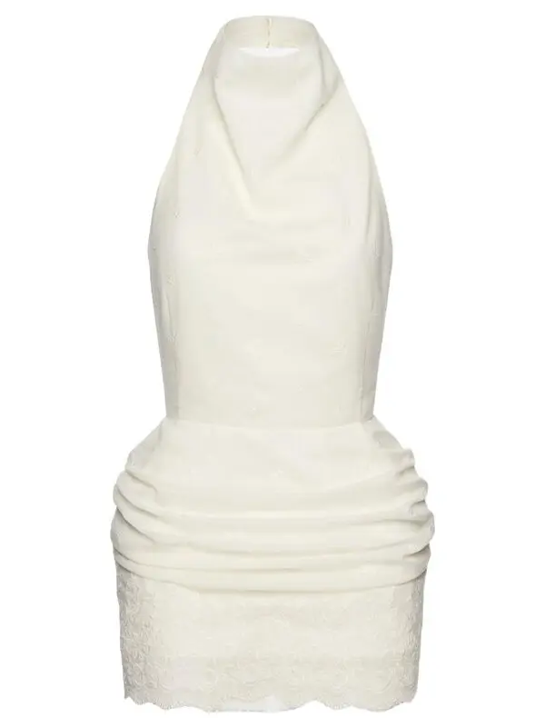 Magda Butrym Halterneck Mini Dress With Embroidered Hem - Cream