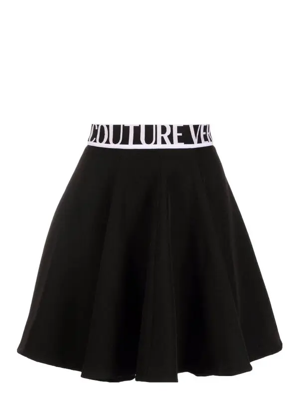 Versace Logo Band Flared Mini Skirt - Black