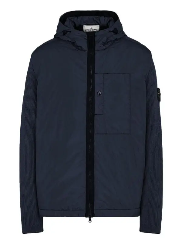 Stone Island Panelled Zip-up Hooded Jacket - Blue