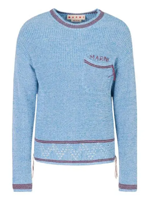 Marni Since '94" Flocked Print Crew Neck Sweater - Celeste