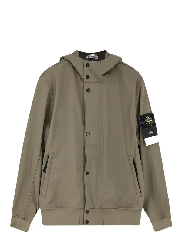 Stone Island Logo Patch Hooded Jacket - Green