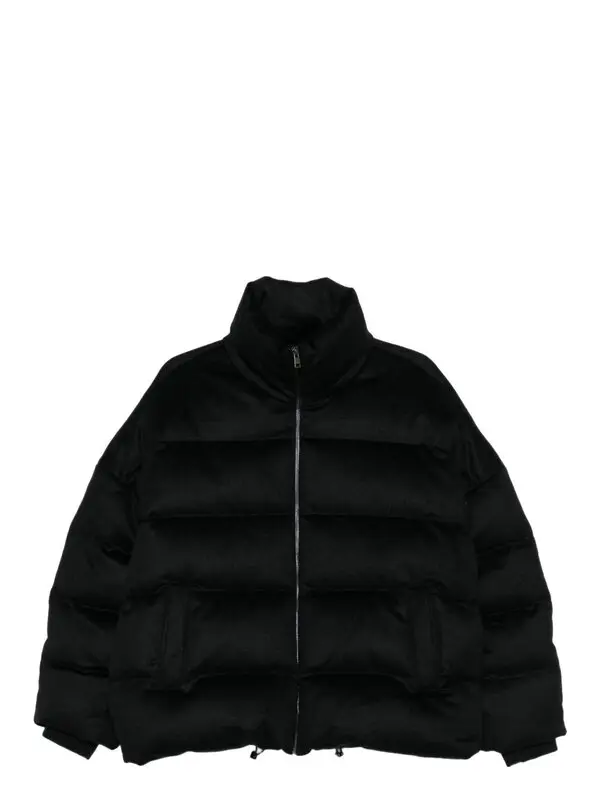 Soft Goat Padded High Neck Zip Up Puffer Jacket - Black