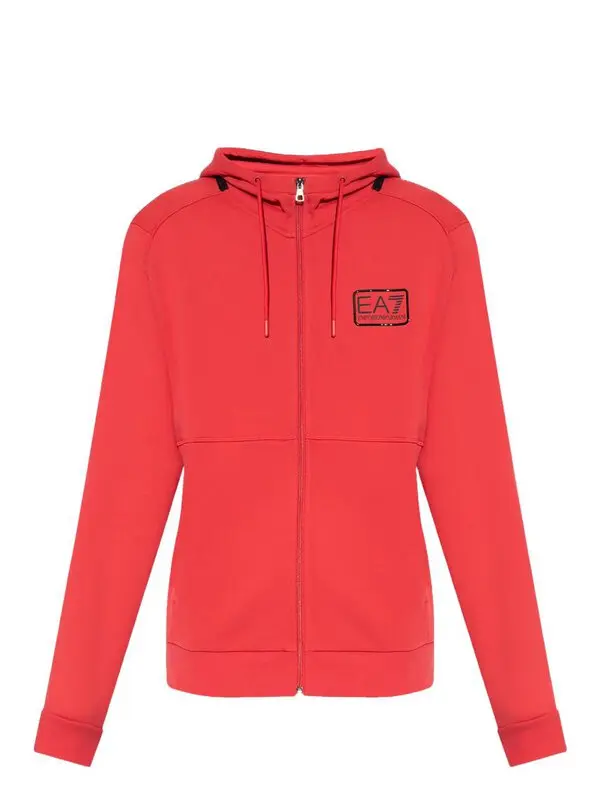 EA7 Zip-up Logo Detail Cardigan - Red