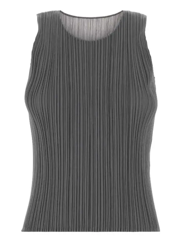 PLEATS PLEASE BY ISSEY MIYAKE Sleeveless Pleated Round Neck Top - Black