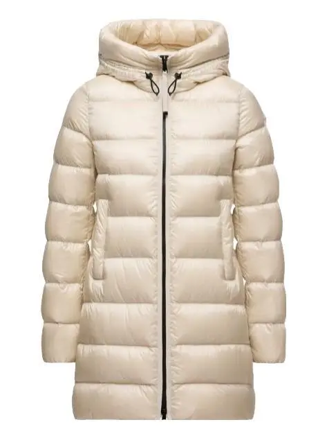 Moncler Zip-up Quilted Coat With Hood - Light Beige