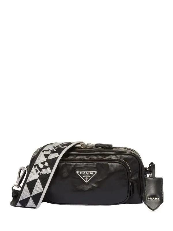 Prada Logo Plaque Zipped Shoulder Bag - Black