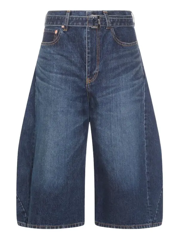 Sacai Belted Cropped Wide-leg Denim Shorts - No