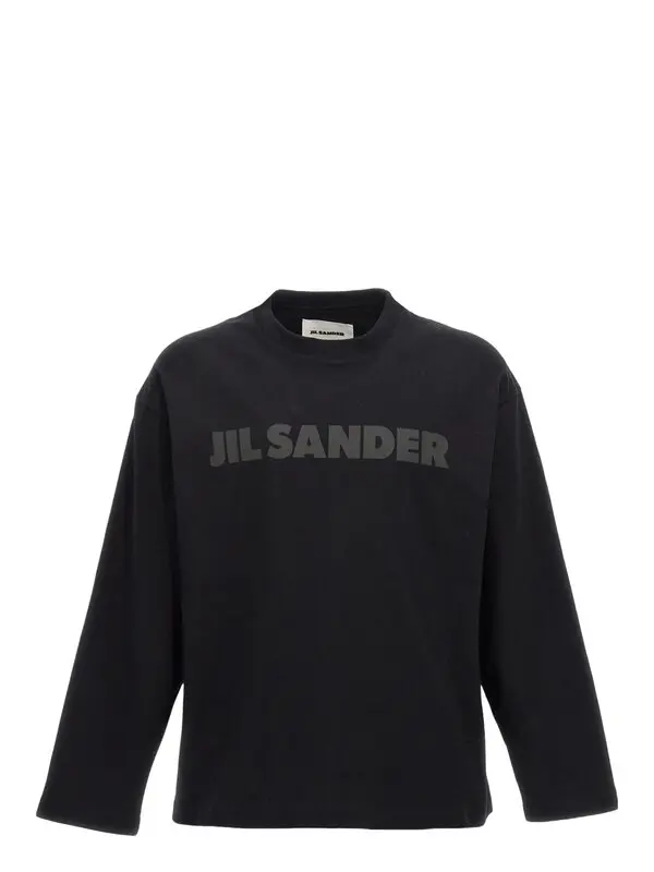 JIL SANDER Logo Print Long Sleeve T-shirt - Black