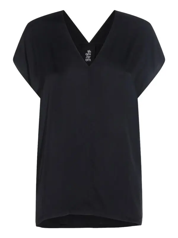 THOM KROM V-neck Cap-sleeve Top With Straight Hem - Black