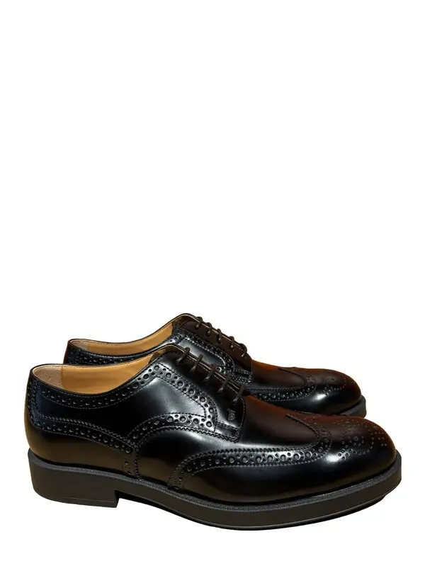 TOD'S Perforated Almond Toe Lace-up Derby Shoes - Black