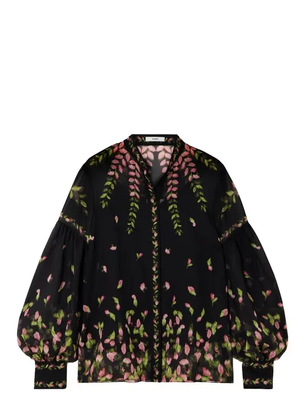 Erdem Floral Printed Long Sleeve Shirt - Black