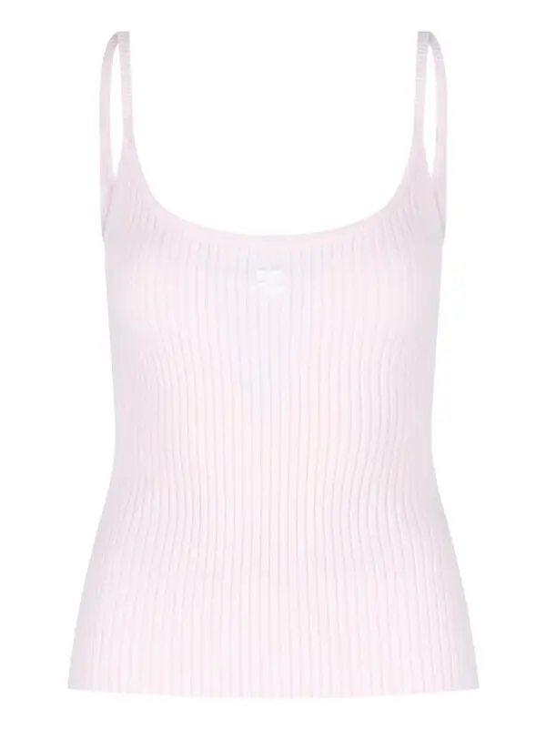 COURREGES Embroidered Ribbed Knit Sleeveless Top - White