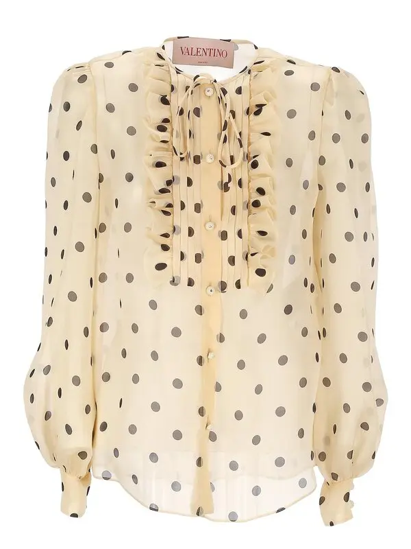 Valentino Garavani Polka Dot Printed Puff Sleeve Blouse - Nude