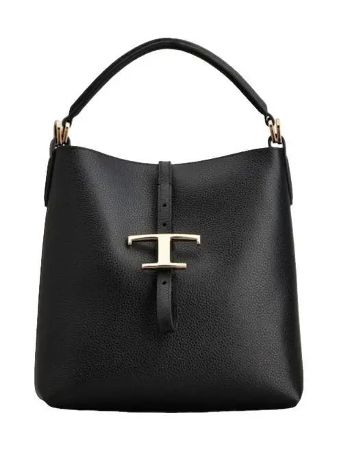TOD'S Timeless Mini Bucket Bag In Soft Calfskin Leather - Black