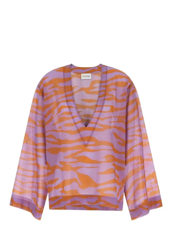 Attico V-neck Printed Long Sleeve Top - Purple