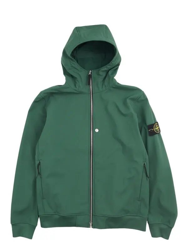 Stone Island Logo Patch Zip-up Hooded Jacket - Green
