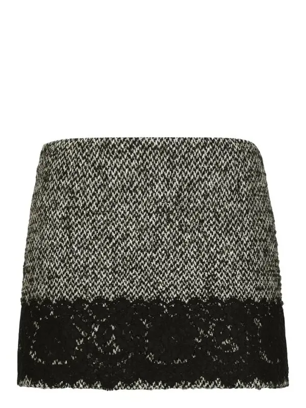 Dolce & Gabbana Lace-trimmed Tweed Mini Skirt - Grey