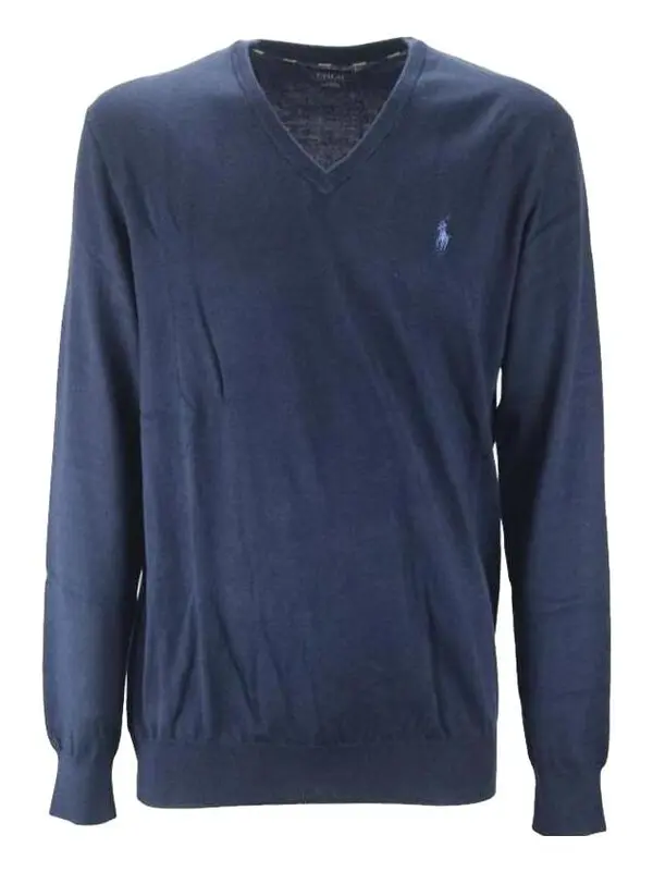 Polo Ralph Lauren V-neck Knitted Jumper With Embroidered Logo - Blue