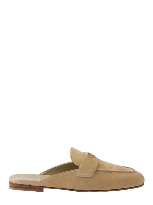 Prada Logo Plaque Almond Toe Mules - True Color
