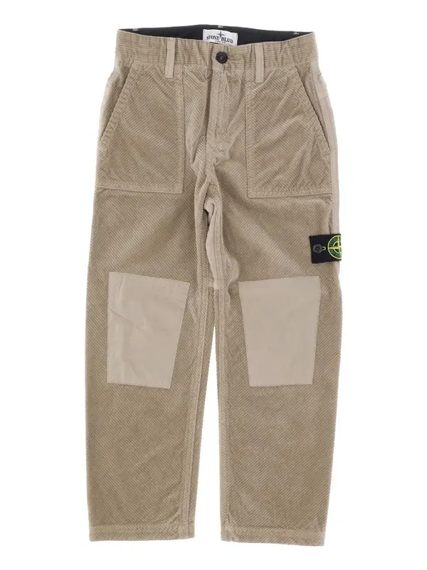 Stone Island Casual Corduroy Pants With Logo Badge - Dove-grey
