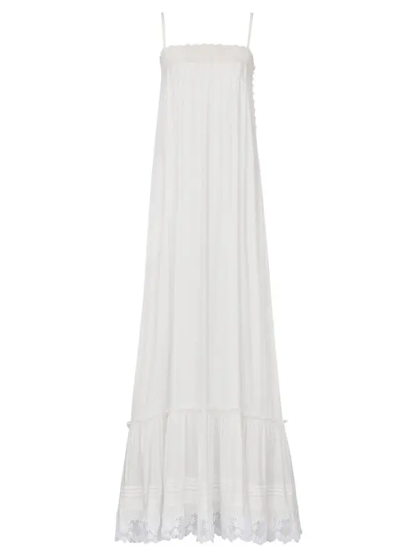 Saint Laurent Sleeveless Embroidered Poplin Maxi Dress - Off-white