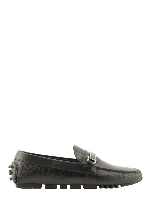 Emporio Armani Leather Loafers With Metal Logo Detail - Black