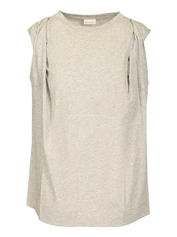 Dries Van Noten Sleeveless Round Neck Top With Pleated Details - Grey