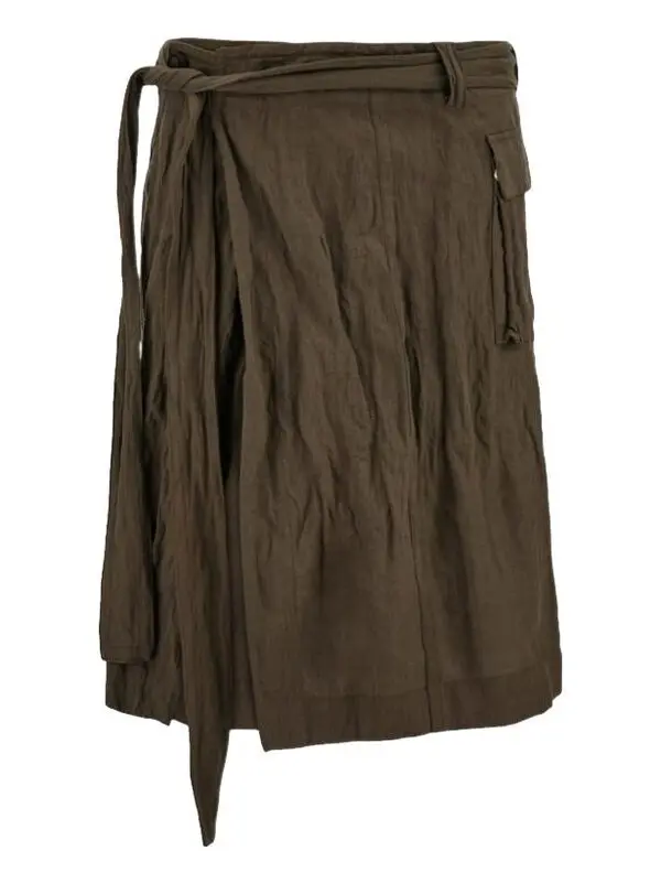 FERRAGAMO Belted Ruched Midi Skirt - Cement