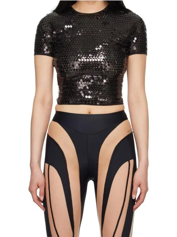 MUGLER Sequin Embellished Crewneck T-shirt - Black