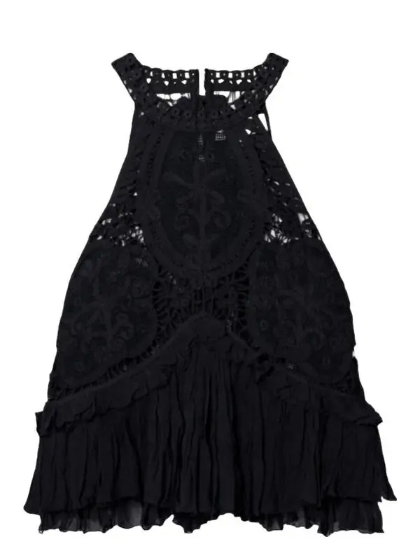 Sea Ruffled Lace Vest - Black