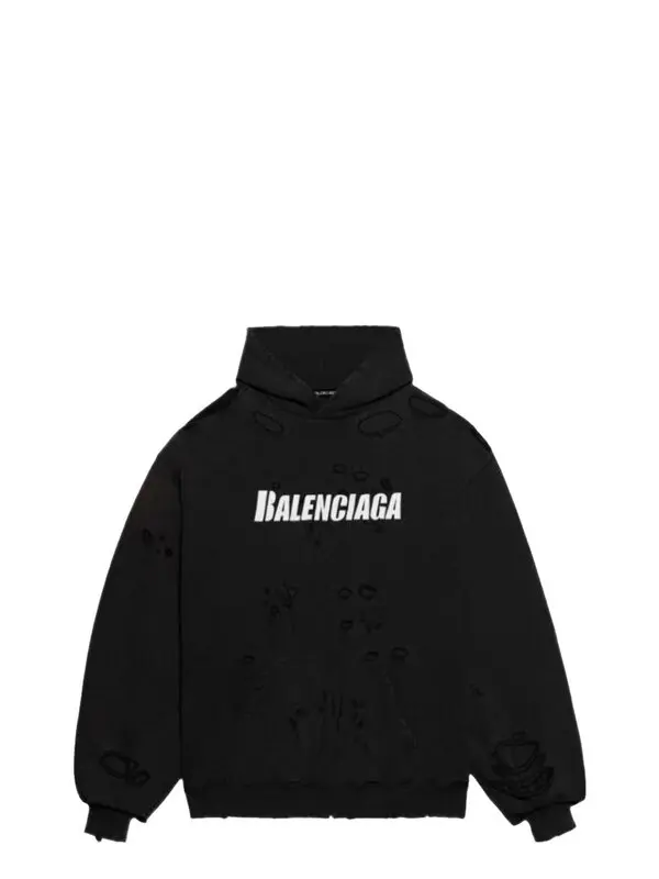 Balenciaga Destroyed Velvet Hoodie - Black