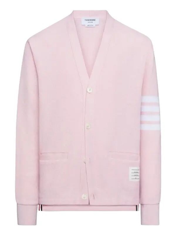 Thom Browne Textured Pique Cardigan With 4-bar Stripe Detail - Light Pink