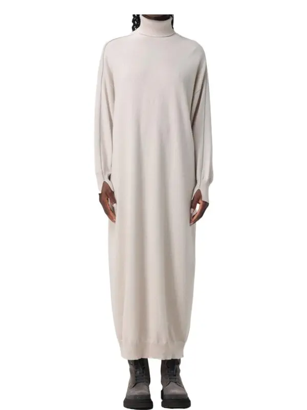 Brunello Cucinelli Long Sleeve High Neck Maxi Dress - Nude