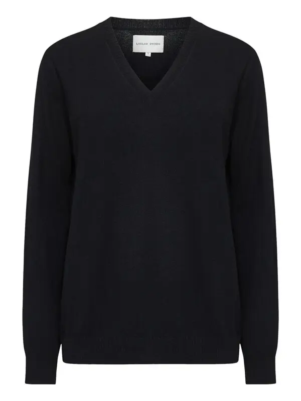 LOULOU STUDIO Long-sleeved V-neck Sweater - Black