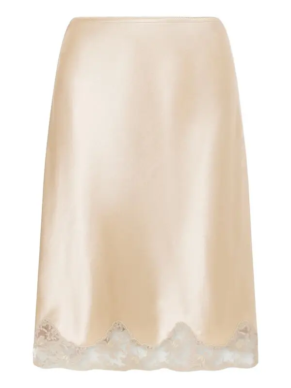 Saint Laurent Lace Trim Satin Skirt - Beige