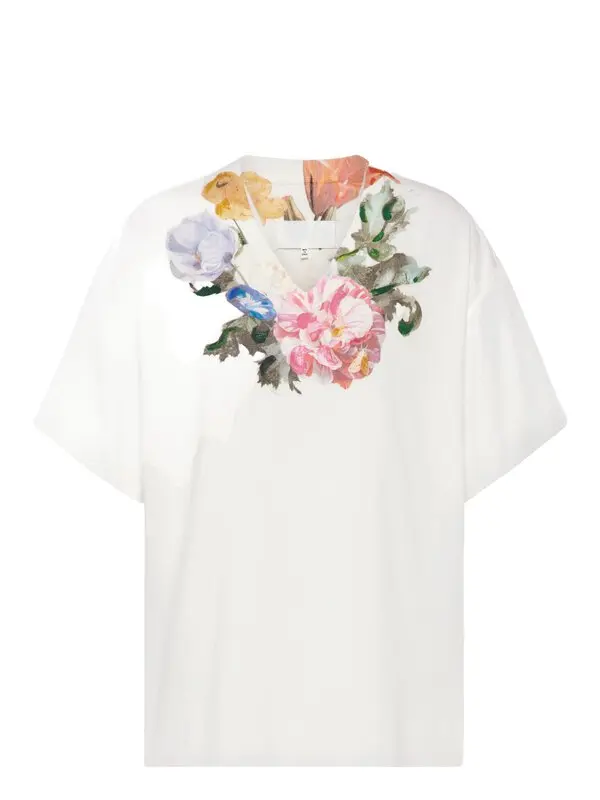 MAISON MARGIELA Floral Print V-neck T-shirt - White